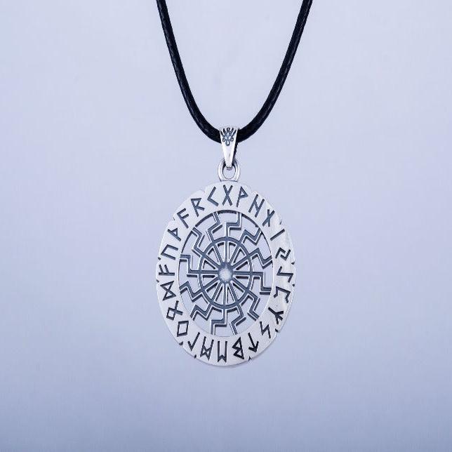 Black Sun Symbol with Elder Futhark Runes Sterling Silver Pendant ...