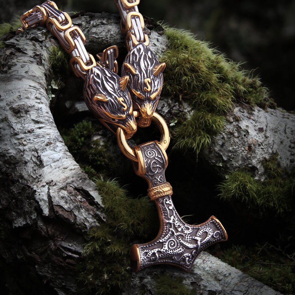 Fenrir Sun-Eater Wolf of Ragnarok Mjolnir King's Chain | Gold & Steel ...