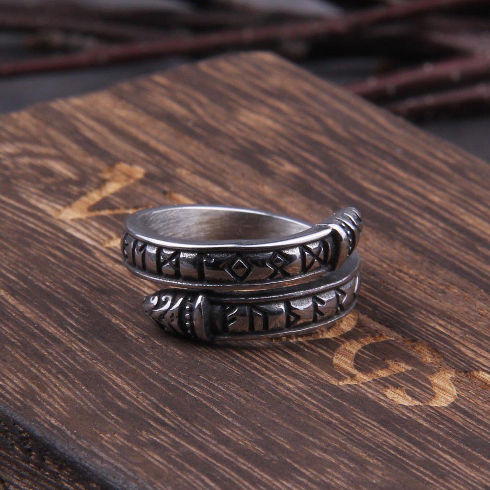 Odins Prayer Midgard Serpent Snake Futhark Rune Viking Ring – Mythologis®