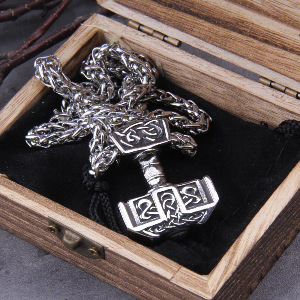Steel Knotwork Heavy Thor's Hammer Mjolnir Pendant Necklace – Mythologis®