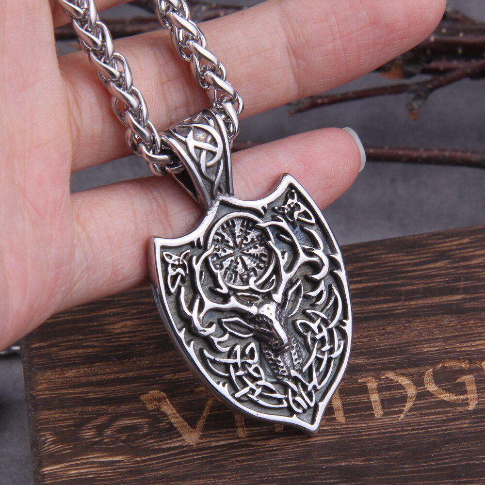 Viking Stag Shield Protection Rune Necklace – Mythologis®